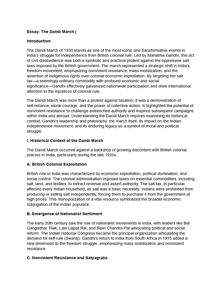 Essay On The Dandi March by Mahatma Gandhi | PDF | Mahatma Gandhi ...