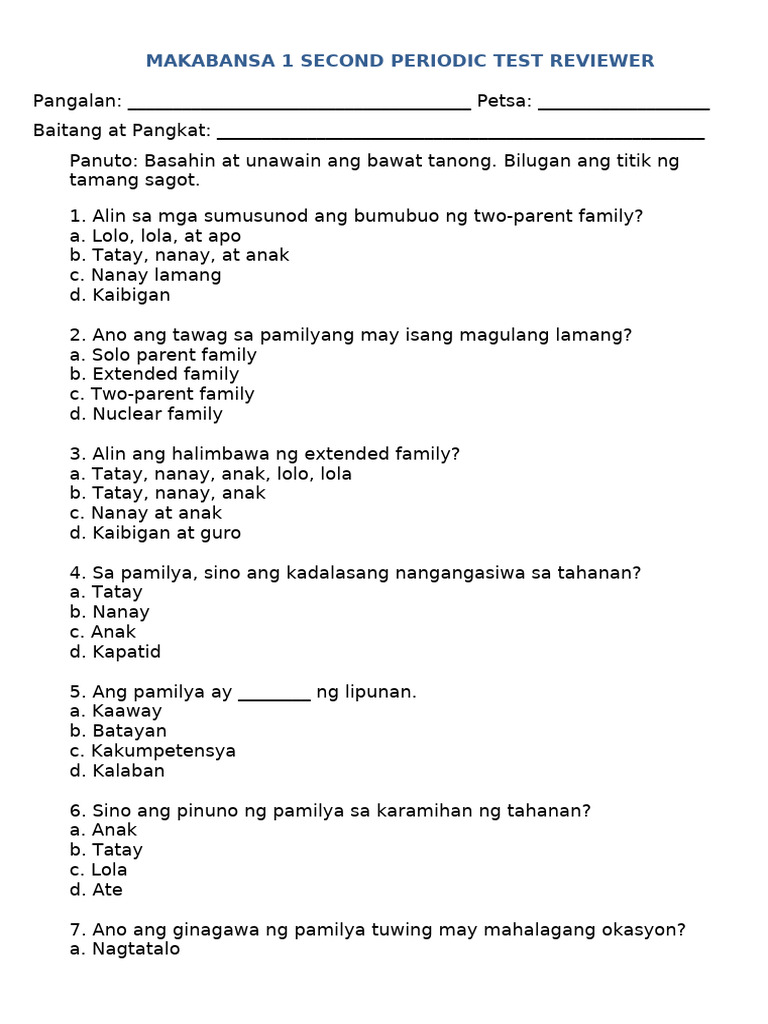 Grade1 Makabansa Reviewer | PDF