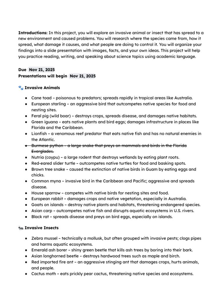 Invasive Species Research Project | PDF | Invasive Species | Birds