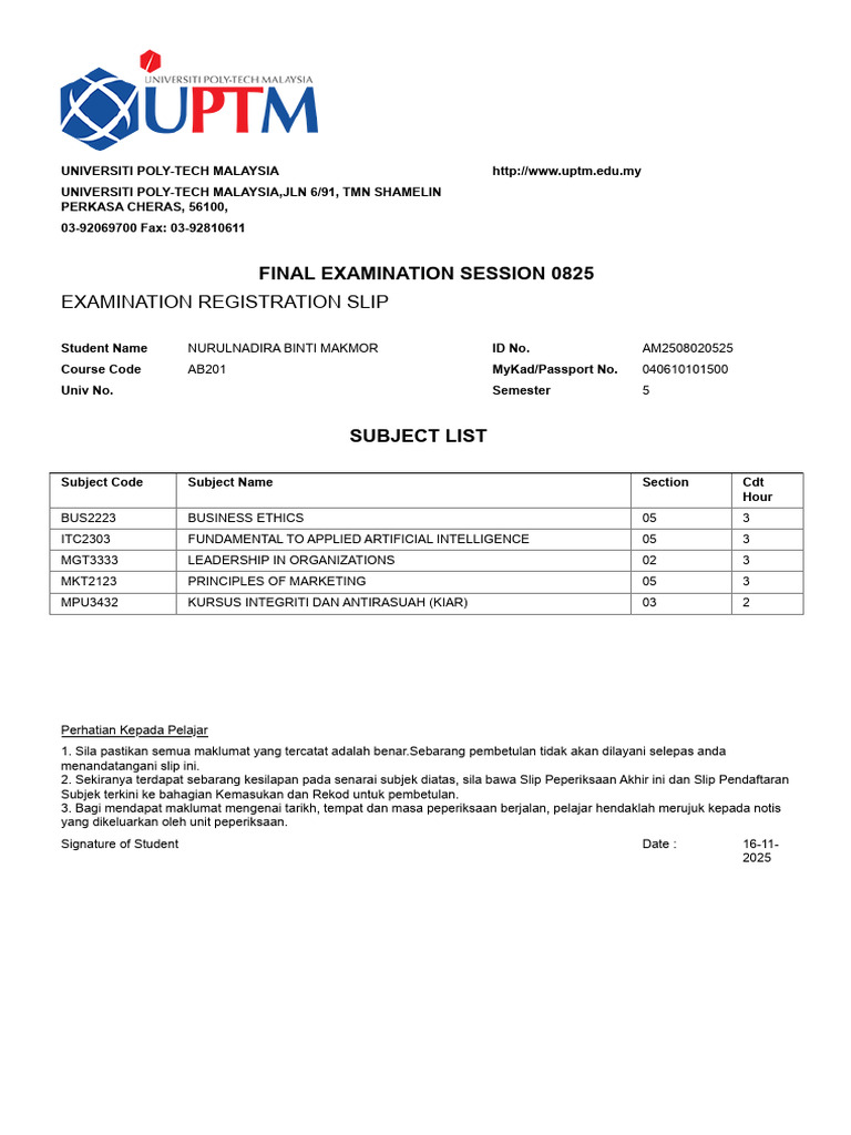 Slip Exam 0825 | PDF