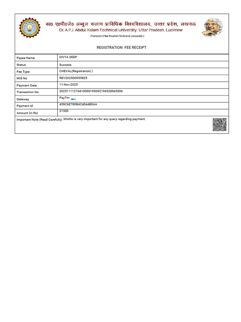 Payment Aktu Registration PDF | PDF