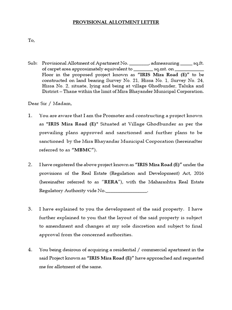 2 Proforma of Allotment Letter | PDF | Taxes