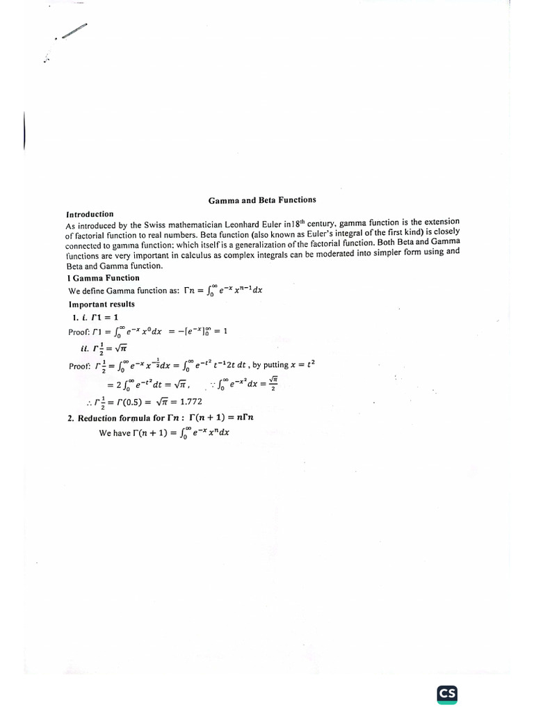 Gamma and Beta Function | PDF