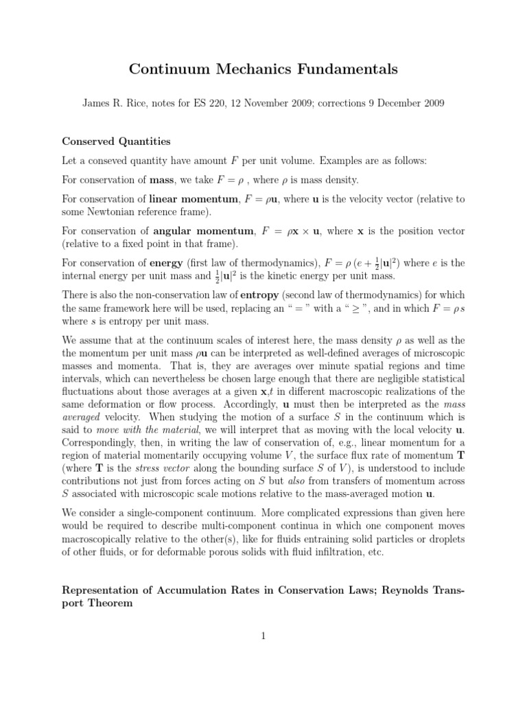 Continuum Mechanics Fundamentals | PDF | Continuum Mechanics | Momentum
