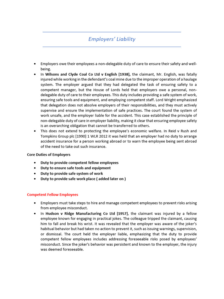 Understanding Employers' Liability Duties | PDF | Legal Liability ...