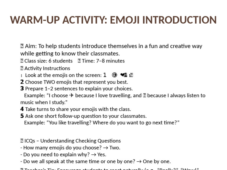 Emoji Introduction Warmup | PDF