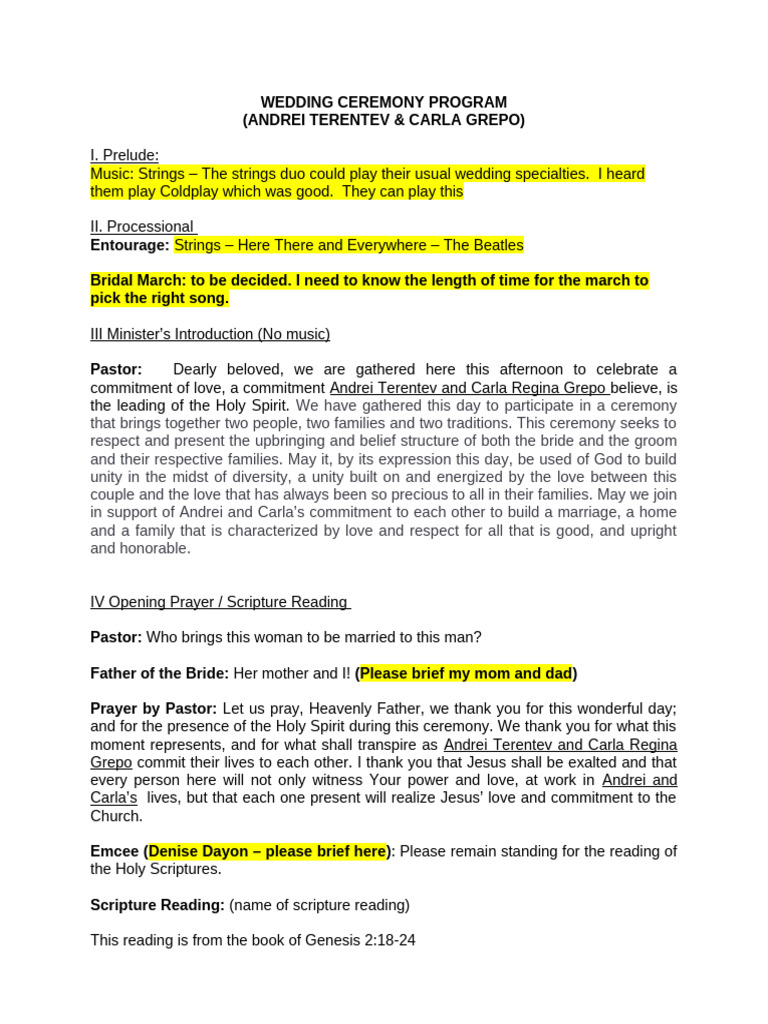 Wedding Ceremony Program Christian Wedding | PDF | Marriage | Social ...