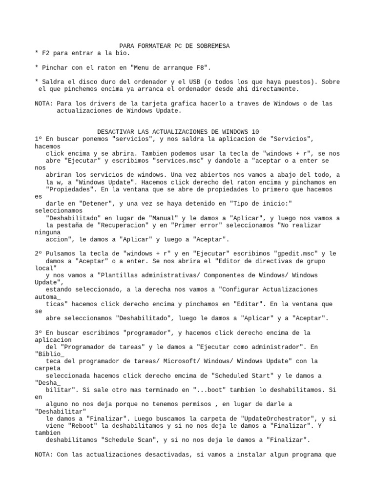 Protocolo Para Formatear PC Sobremesa | PDF | Microsoft Windows | Ingeniería Informática