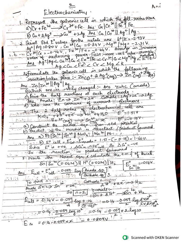 Electrochemistry Numericals | PDF