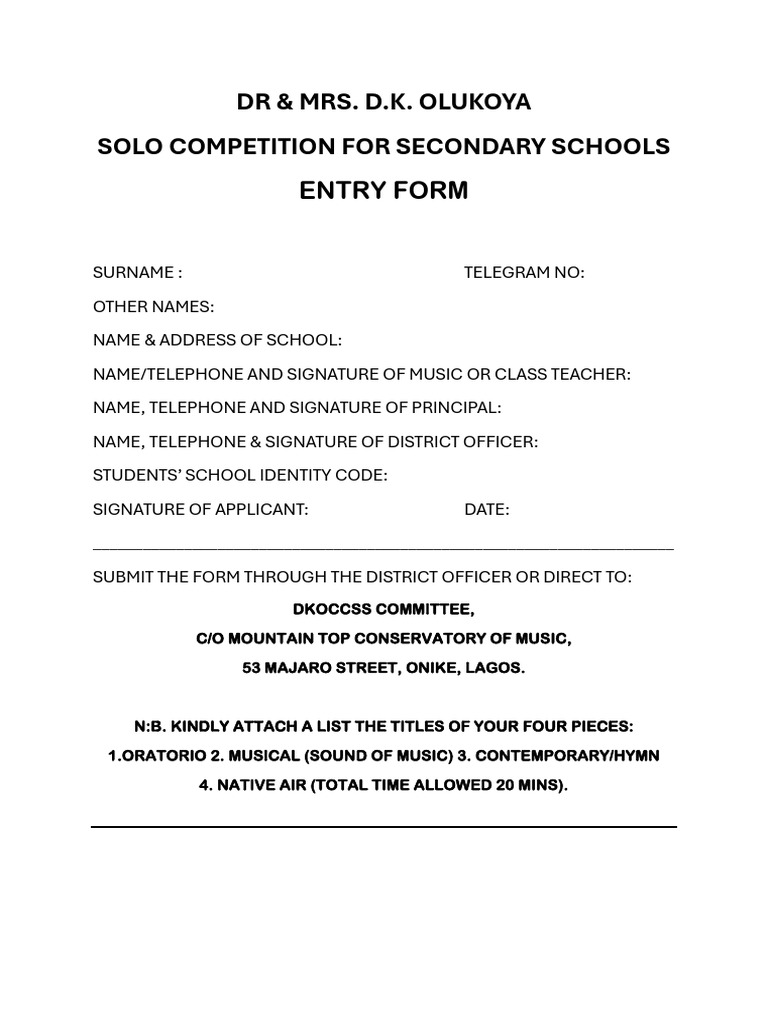 Entry Form Dkoccss Solo | PDF