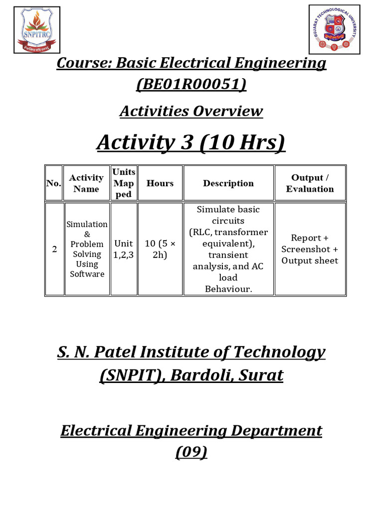 Activity 3_Simulation & Problem Solving Using Software_Final | PDF | Electrical Network | Matlab