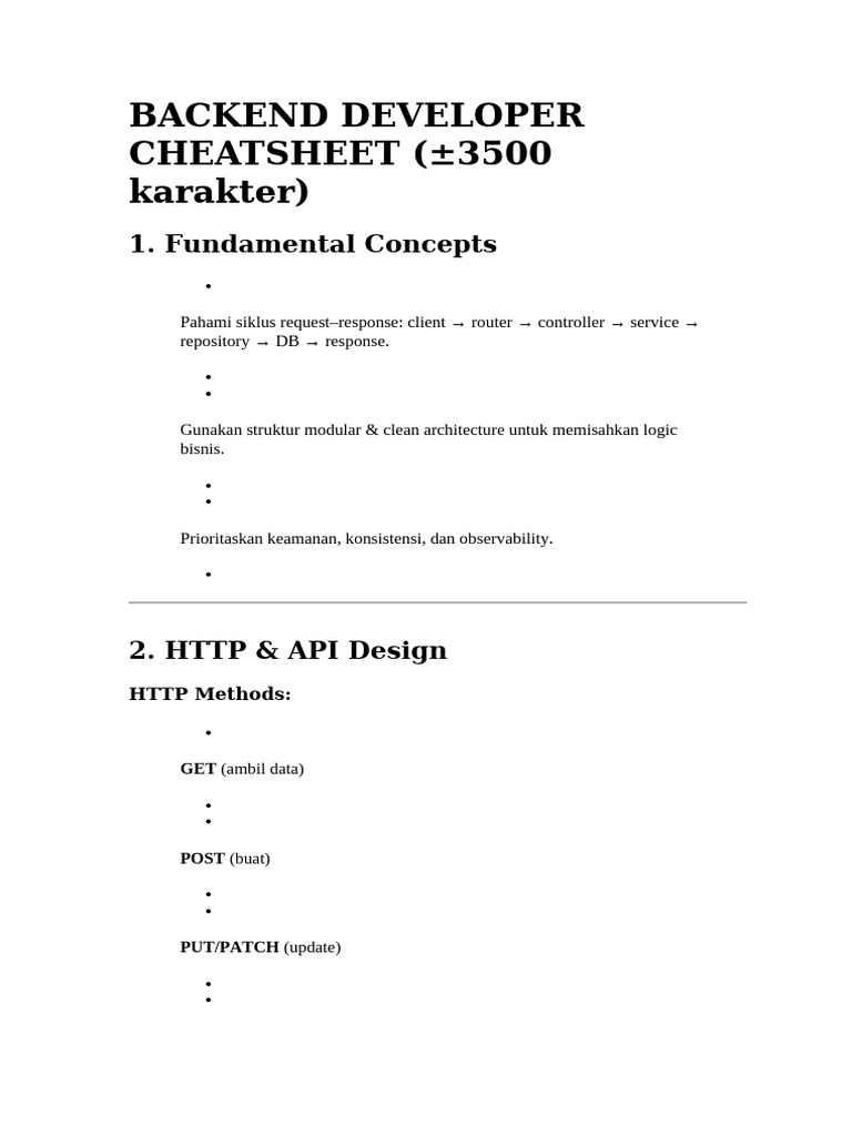 Backend Developer Cheatsheet | PDF