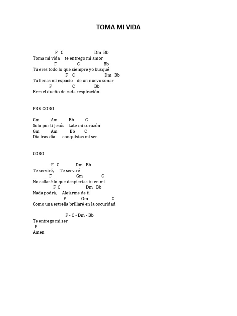 ACORDES_TOMA MI VIDA_TU_GLORIOSO_SOY SANO_GRACIA SUBLIME_QUIERO CONOCER_POR LA FE | PDF