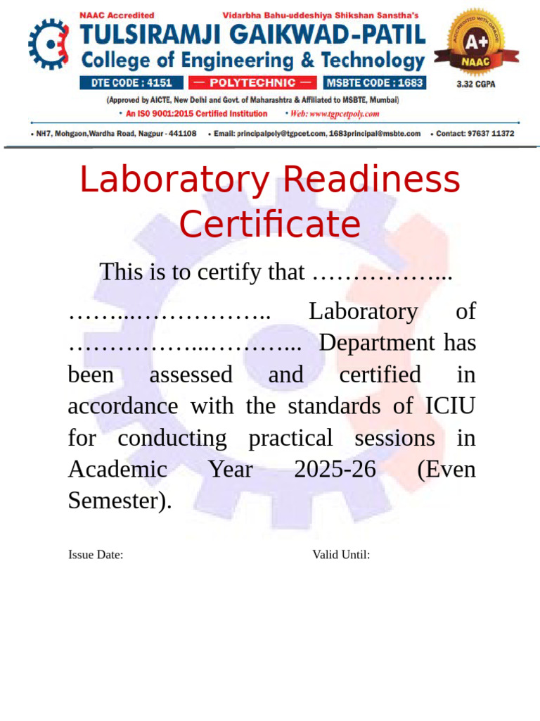 LAB Rediness Ceritificate | PDF