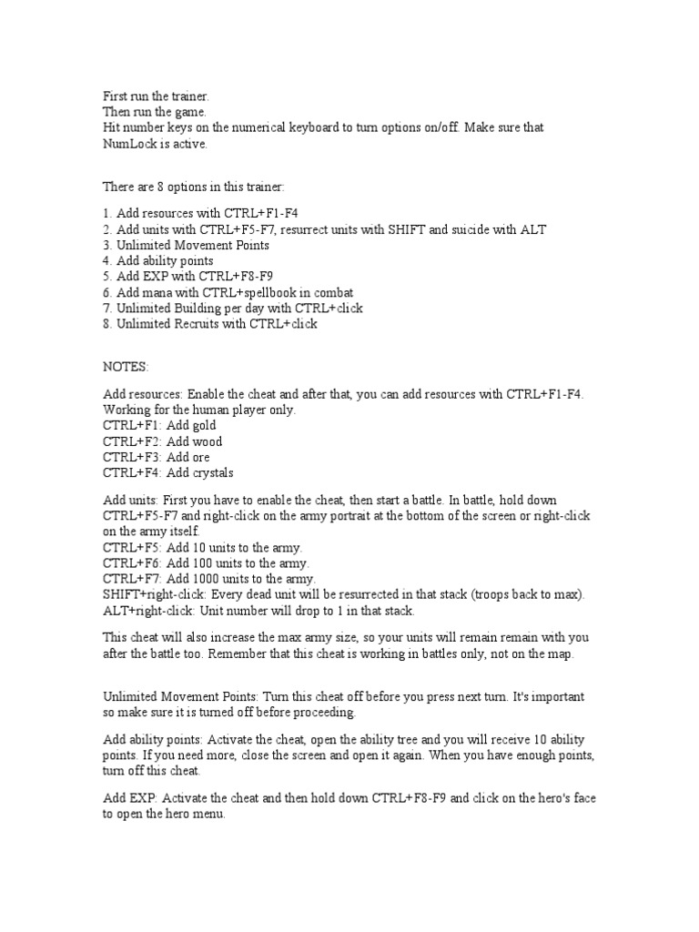 Might and Magic Cheats Sheet | PDF | Control Key | Role Playing Games