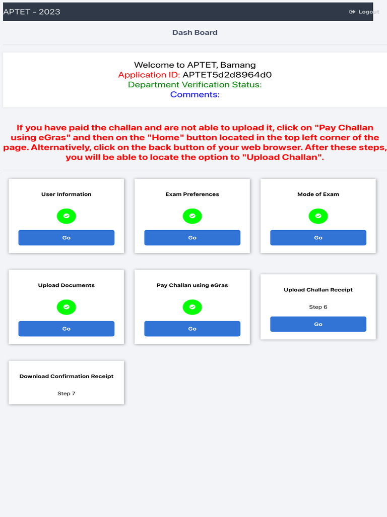 APTET 2023 Application Dashboard Guide | PDF