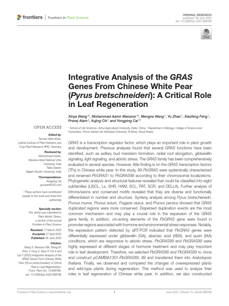 2022_Integrative Analyss of GRAS_Frontiers in Plant Science | PDF ...
