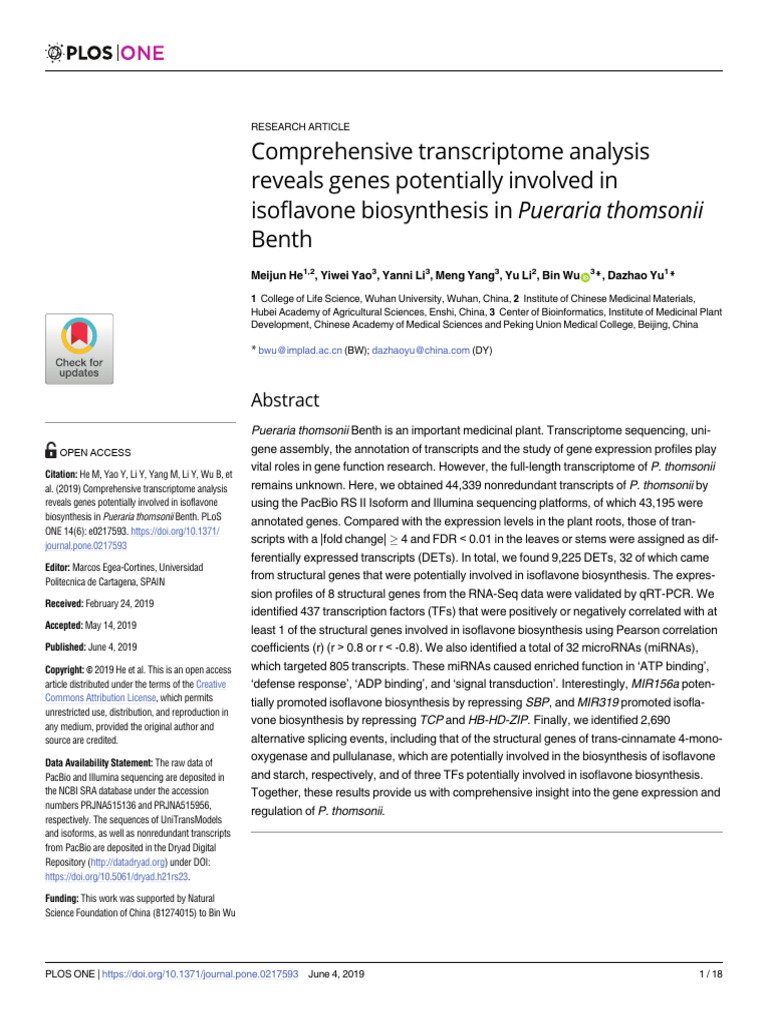 Isoflavone Biosynthesis in Pueraria thomsonii | PDF | Protein Isoform ...