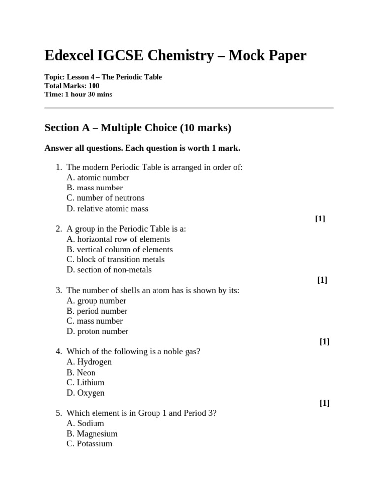 Edexcel IGCSE Chemistry | PDF | Periodic Table | Chlorine