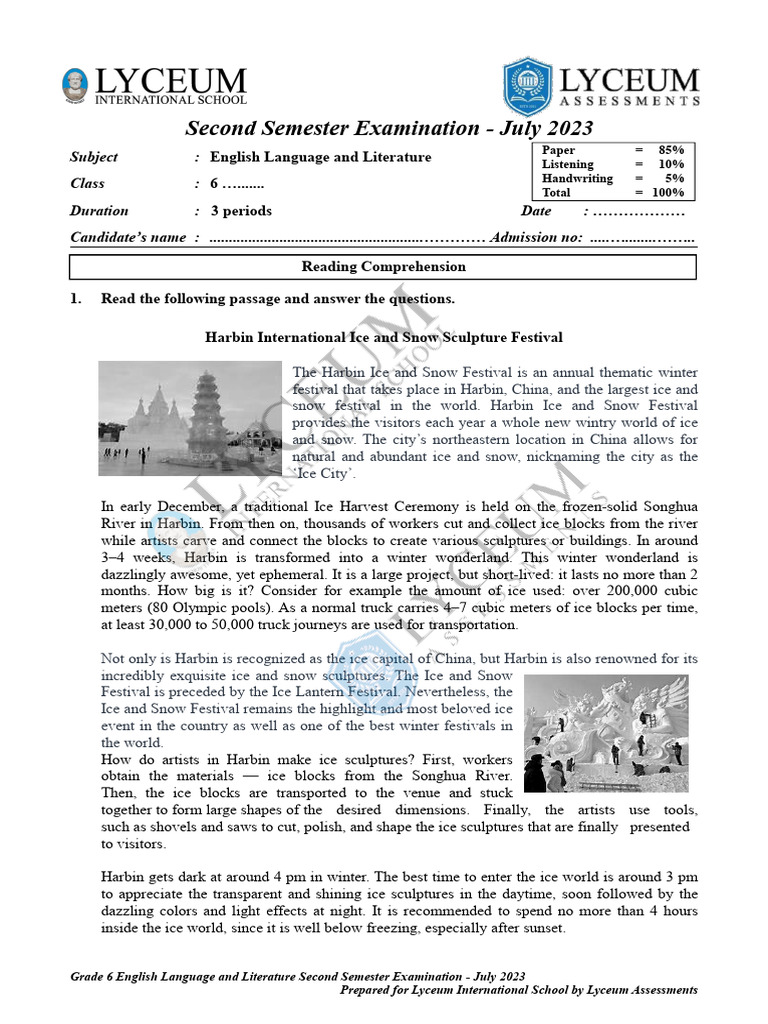 Grade 6 English | PDF | Ice | Adjective