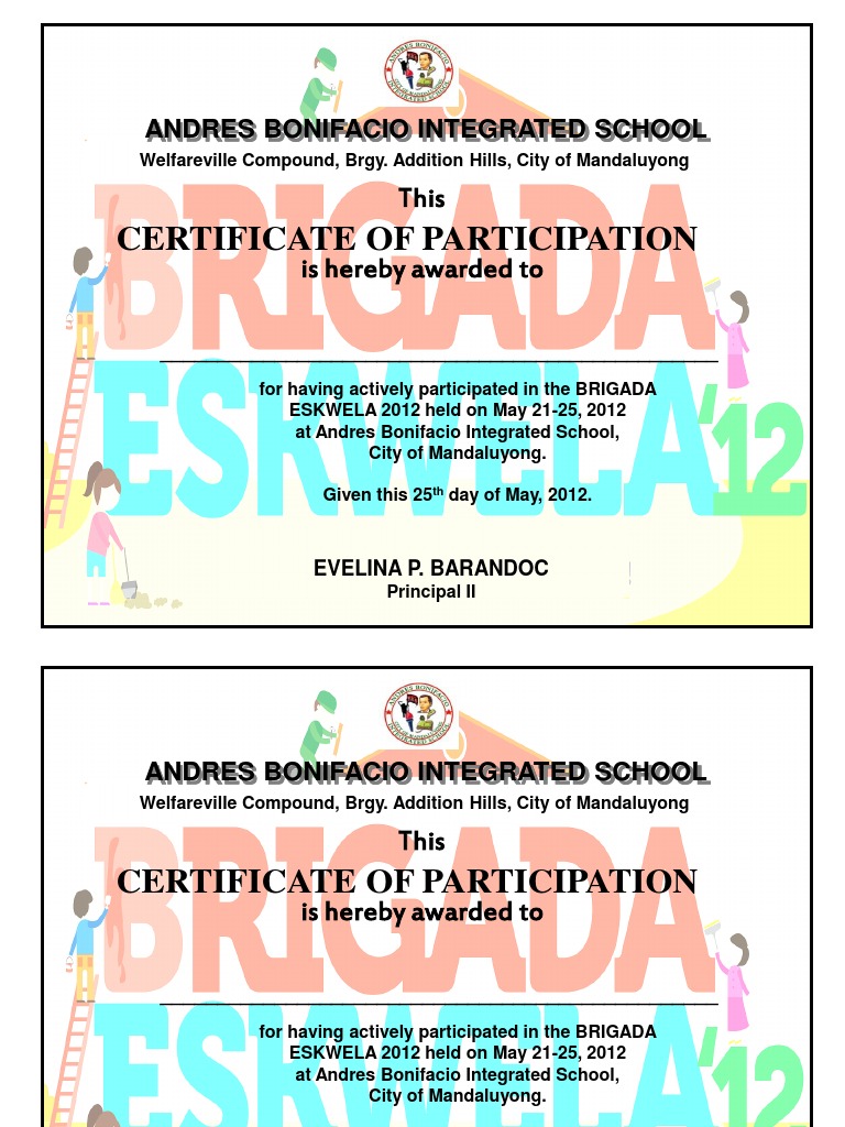 Certificate Abis Brigada Eskwela | PDF