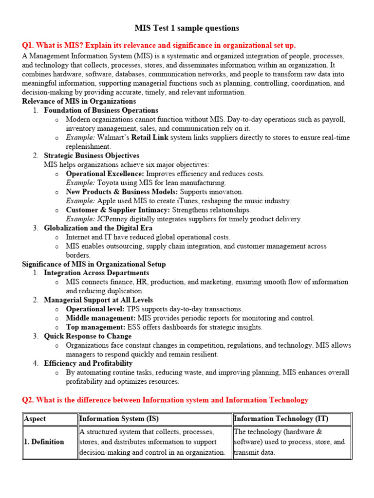 MIS Overview: Functions and Importance | PDF | Databases | Relational ...