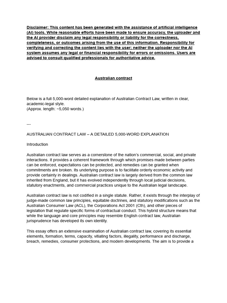 Comprehensive Guide to Australian Contract Law | PDF | Offer And ...