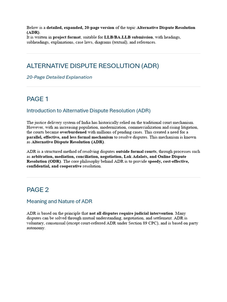 Introduction To Alternative Dispute Resolution (ADR) | PDF | Alternative Dispute Resolution ...