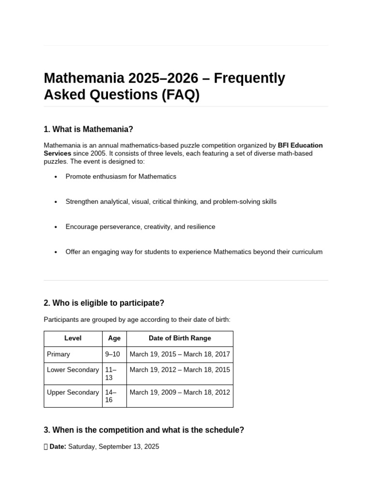Mathemania 2025 Pdf