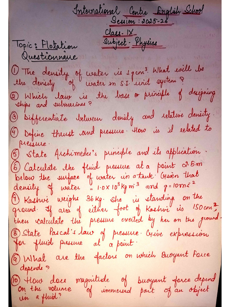 Class 9 Flotation (Questionnaire) | PDF