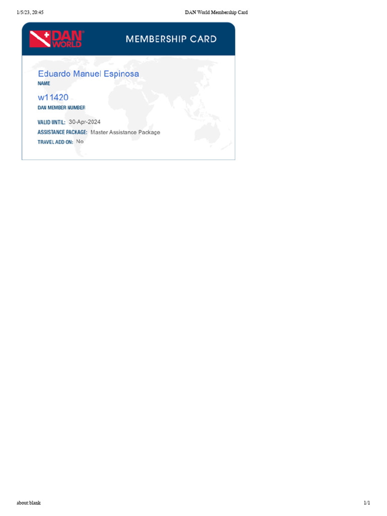 DAN World Membership Card | PDF