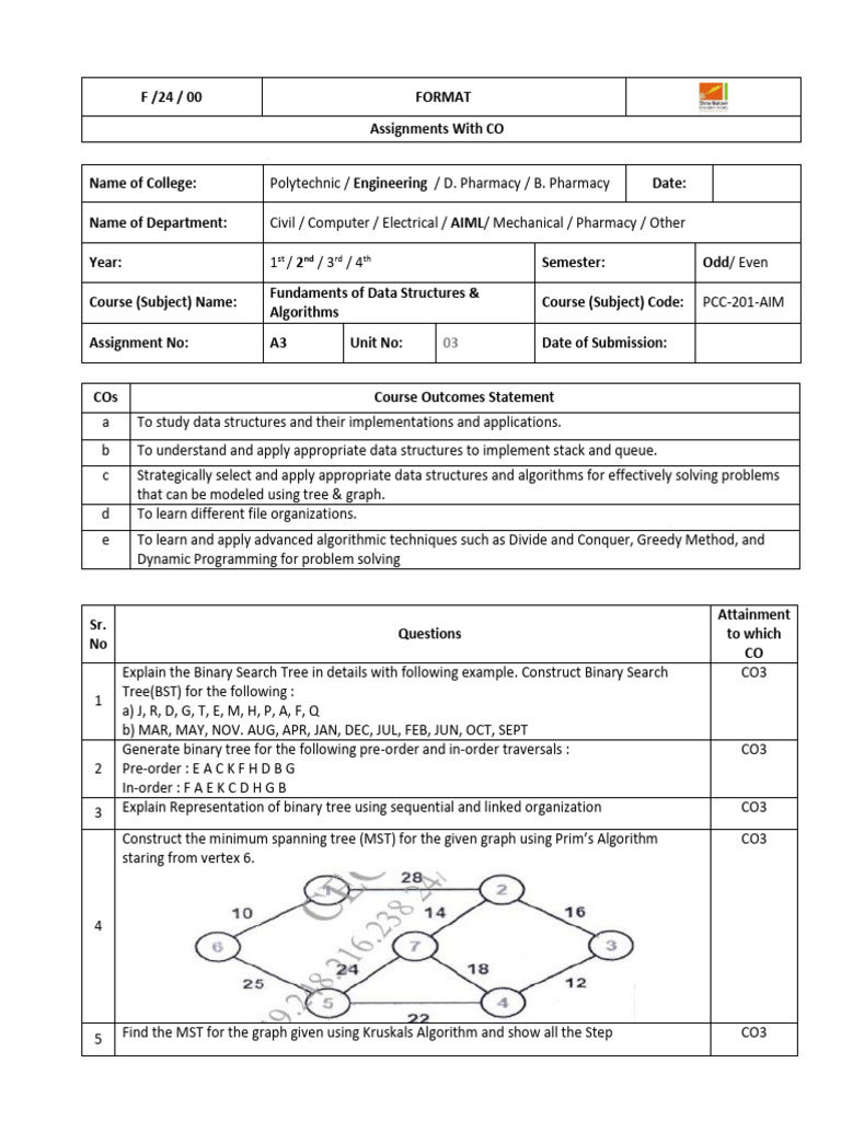 DSA Assignment Unit-3 | PDF | Theoretical Computer Science | Algorithms And Data Structures