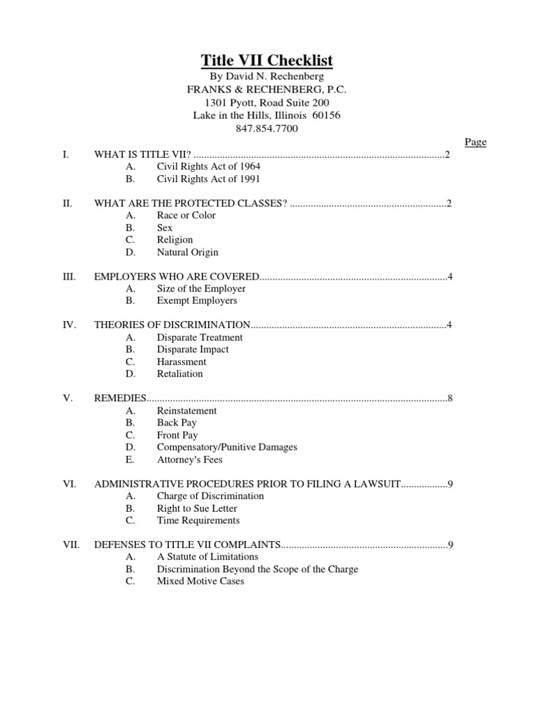 TiTLE VII Checklist | PDF | Disparate Impact | Sexual Harassment