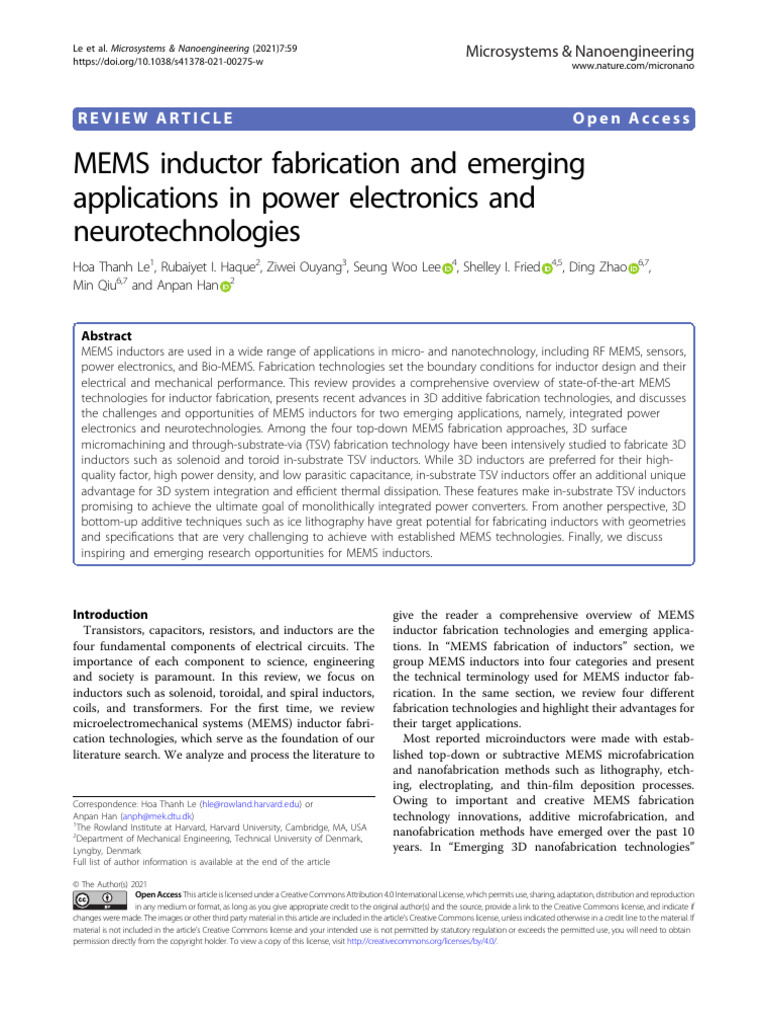 MEMS Inductor Fabrication & Applications | PDF | Inductor | Inductance