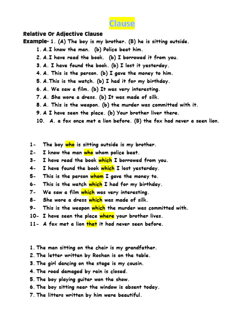 Understanding Relative and Adjective Clauses | PDF