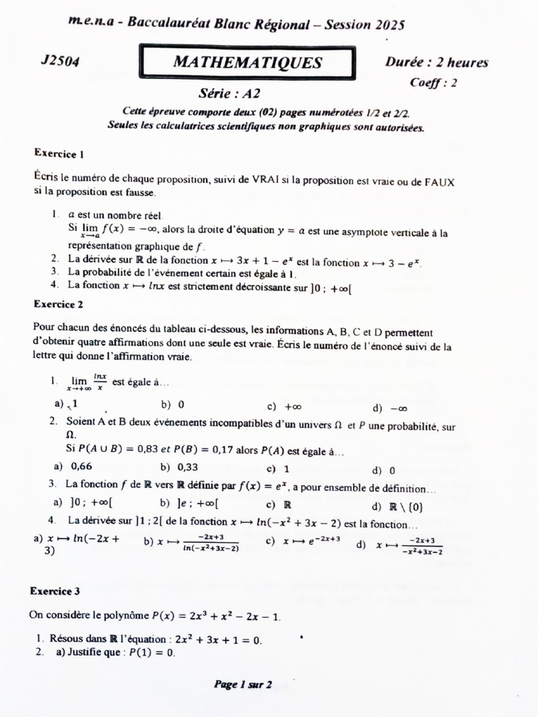 Baccalauréat Blanc Maths | PDF