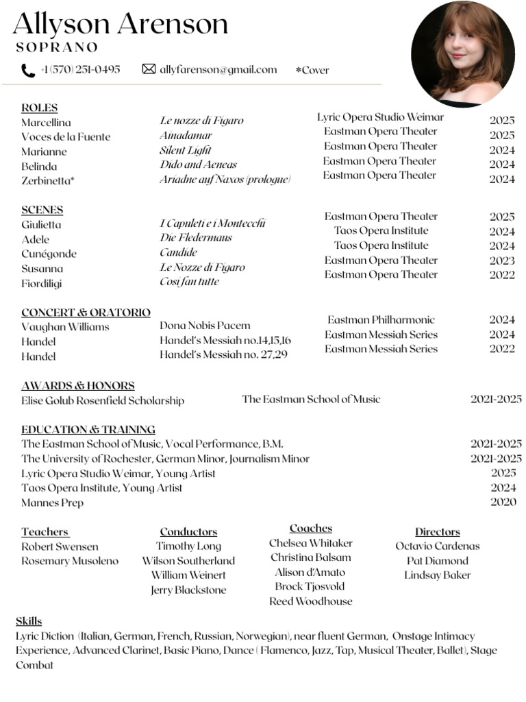 Ally Arenson Artistic Resume | PDF