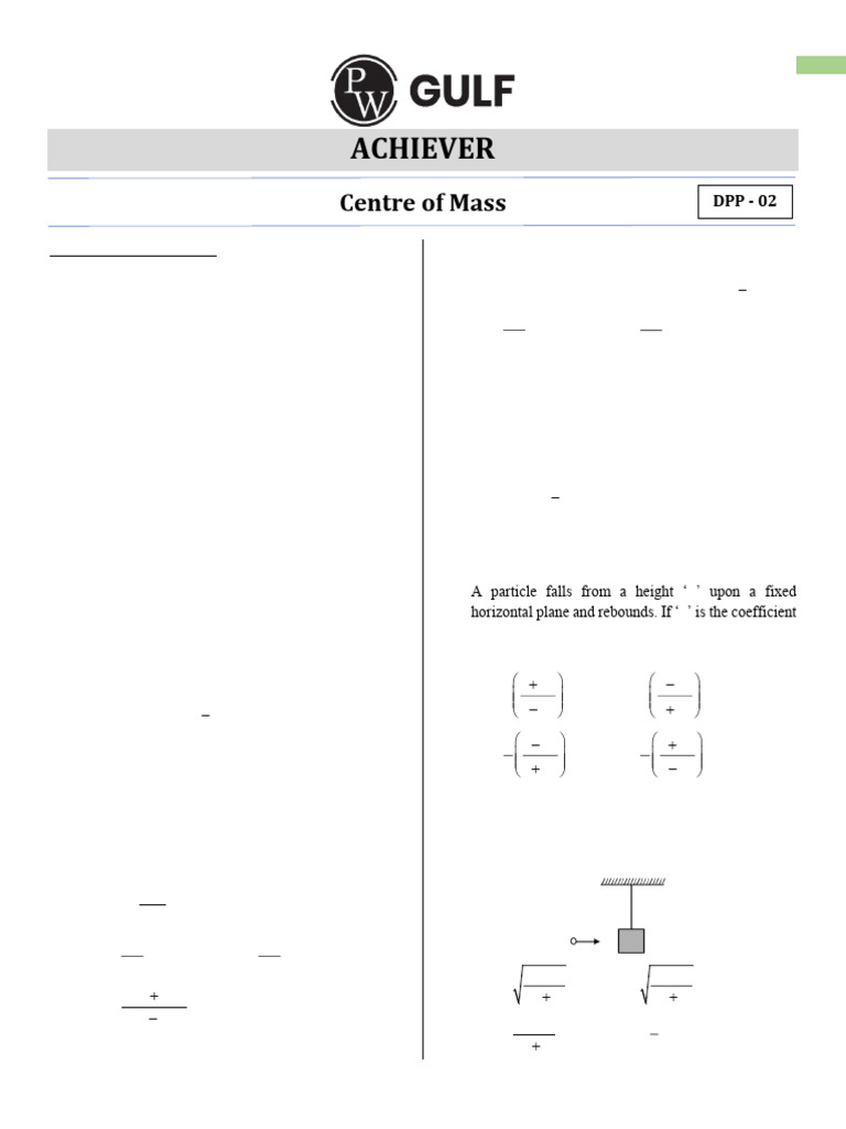 Centre of Mass - DPP 02 (Of Lec 04) | PDF | Collision | Momentum