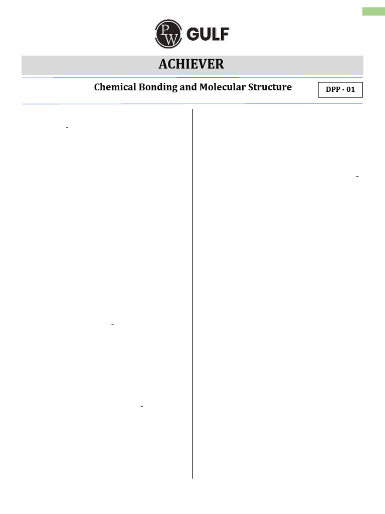 Chemical Bonding and Molecular Structure - DPP 01 (Of Lec 03) | PDF ...