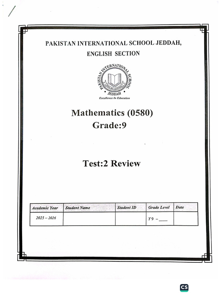Maths Y9 Review Sheet Test 2 2025-26 | PDF