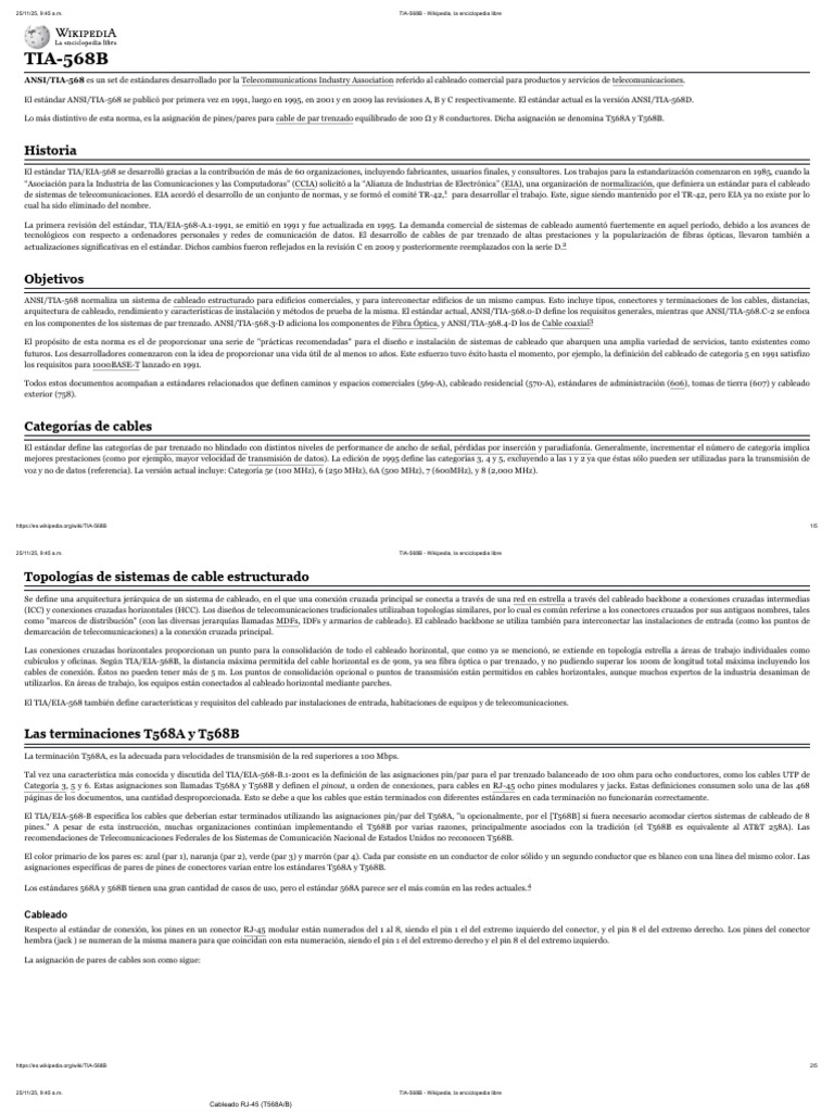 TIA-568B - Cableado para Telecomunicaciones | PDF | Telecomunicaciones ...