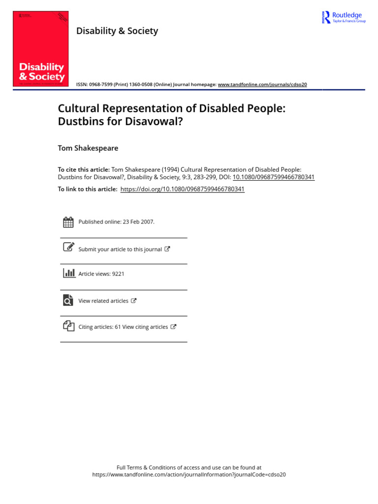 Cultural Representation of Disabled People Dustbins For Disavowal | PDF ...