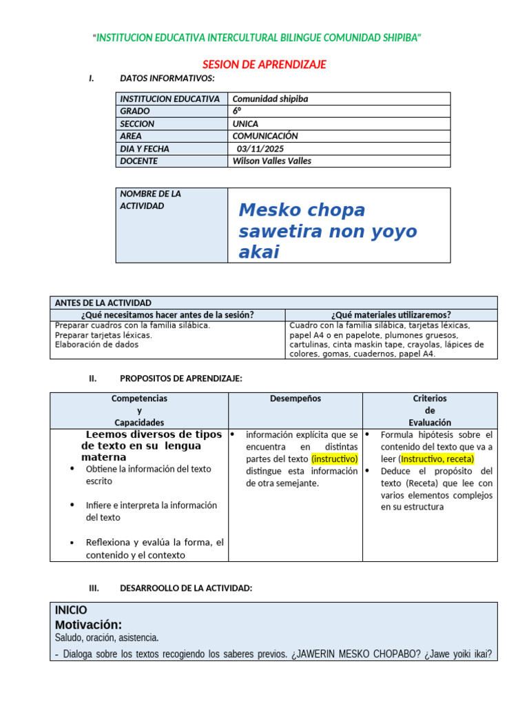 Comunicacion L.O. 30- 09 -2025 wilson valles (4).docx sexto grado | PDF | Ciencia cognitiva ...