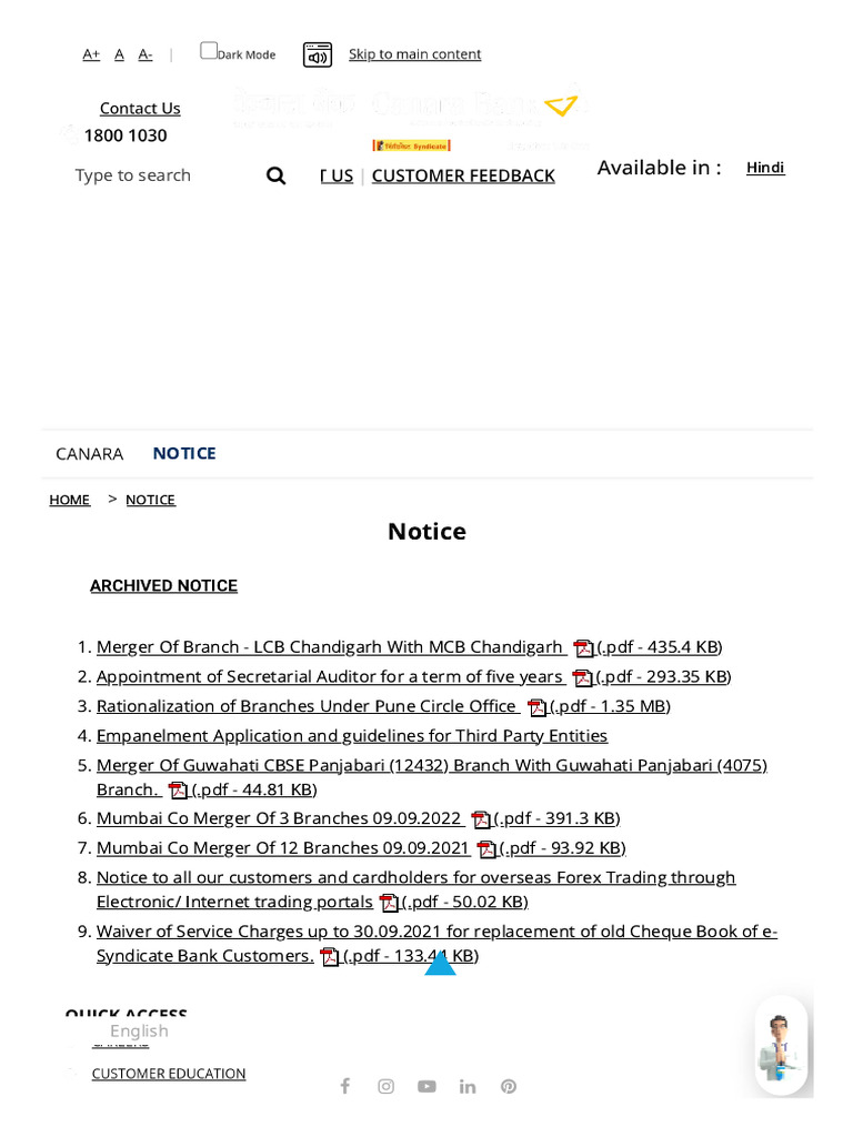 Canara Bank Notice - Stay Informed About Important Announcements | PDF