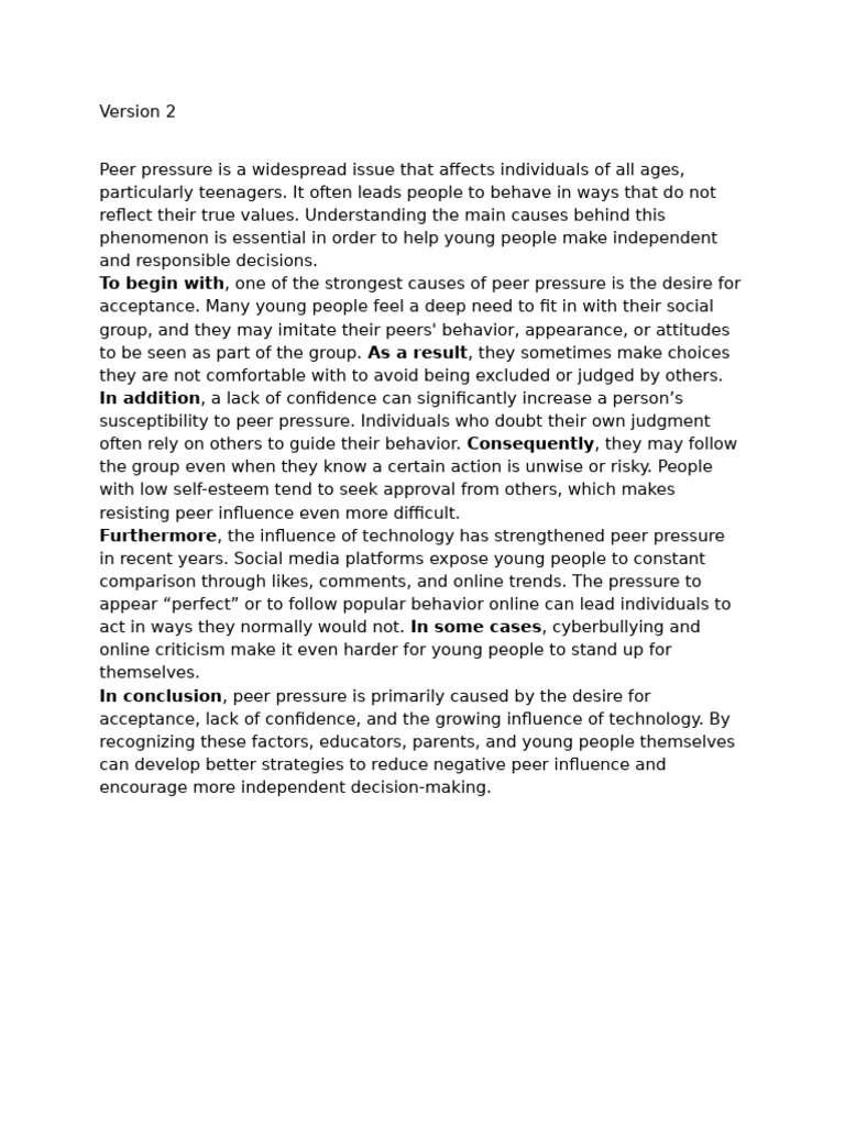 Cause of Peer Pressure | PDF | Adolescence | Self Esteem
