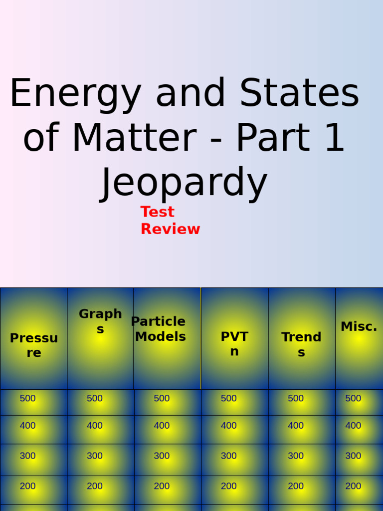 Unit 2 Jeopardy Review Game with Answers | PDF | Pressure | Gases