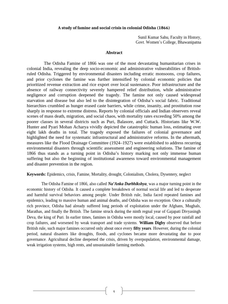 Odisha Famine 1866: Causes and Impact | PDF | Famine