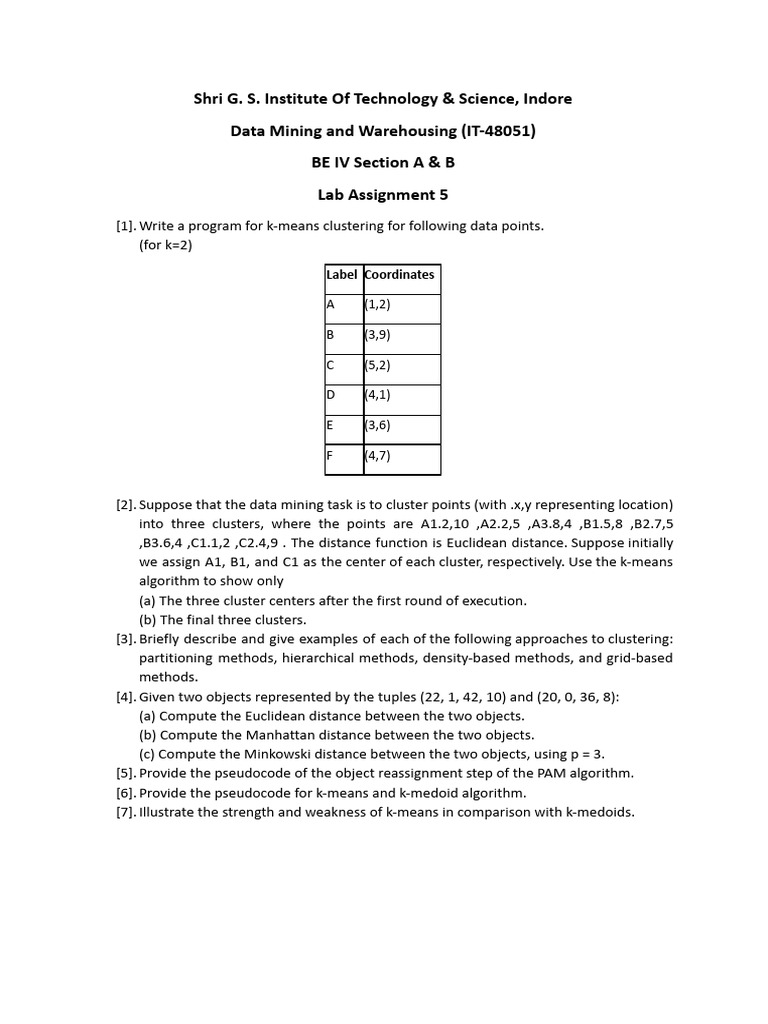 DMW Assignment 5 K Means Clustering | PDF
