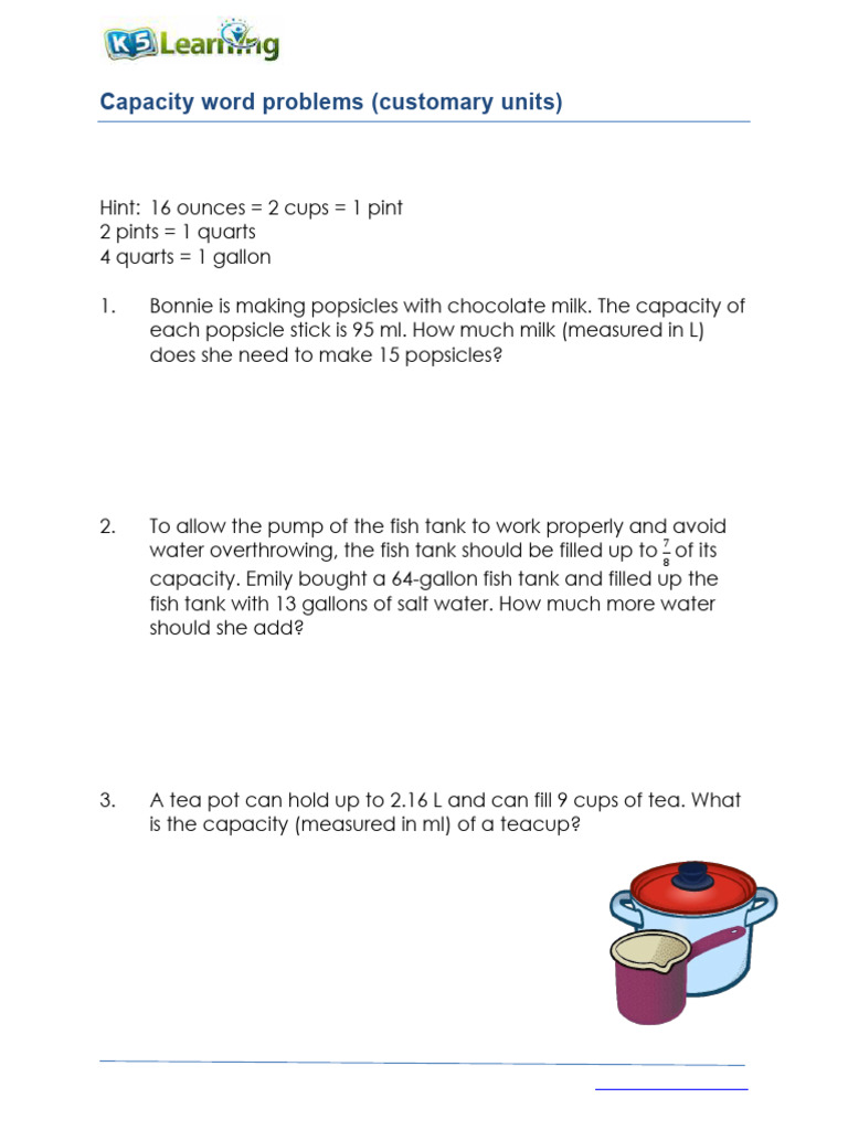 Grade 5 Capacity Word Problems C | PDF | Gallon | Pint