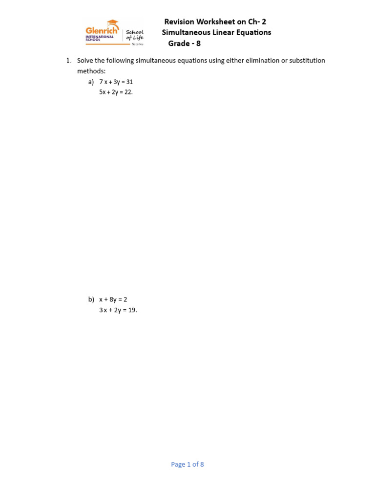 Revision Worksheet Ch-2 Gr8 2 | PDF
